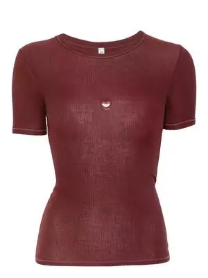 BASERANGE Ribbed Heart Cutout T-shirt - Red