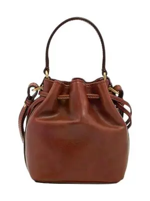 THE BRIDGE Mini Story Leather Drawstring Bucket Bag - Brown