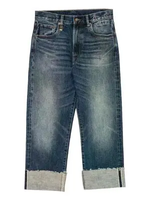 R13 Selvedge Cuff Whiskered Jeans - Blue