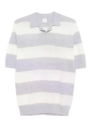 Eleventy Striped Short-sleeve Polo Shirt - Grey
