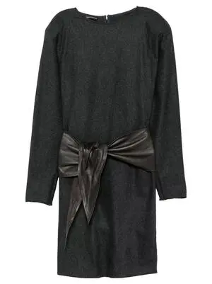 Emporio Armani Belted Long-sleeve Midi Dress - Grey