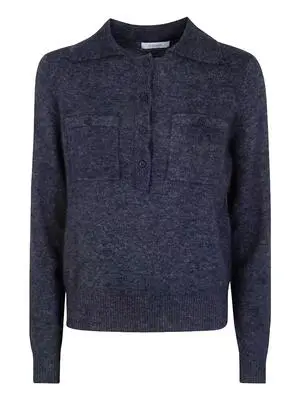 JCSOPHIE Wool Knitted Polo Sweater - Blue