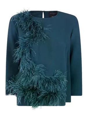 ANTONELLI FIRENZE Antonelli Feather-Trim Long-Sleeve Blouse