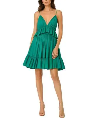 Raquel Diniz Lory" Ruffled Tiered Mini Dress - Green