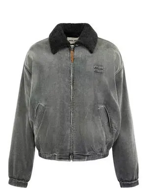 Miu Miu Miu Miu Corduroy Shearling Collar Jacket Grey