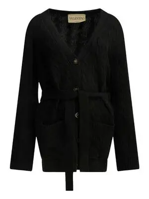 Valentino Garavani Cable-knit Belted Cardigan - Black