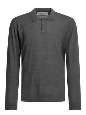 GOLDEN GOOSE Long-sleeved Polo Shirt In Gray Merino-wool - Grey