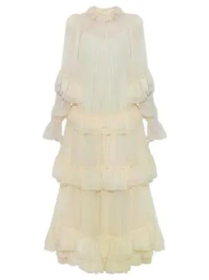 Chloé Tiered Ruffled Midi Dress - Neutrals