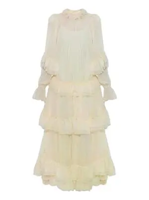 Chloé Tiered Ruffled Midi Dress - Neutrals