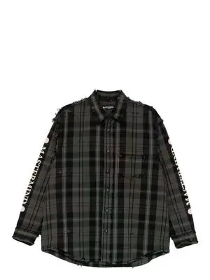 MASTERMIND WORLD Check Frayed Shirt - Black