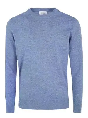 BARBA NAPOLI Barba Crew Neck Fine Knit Wool Sweater Blue