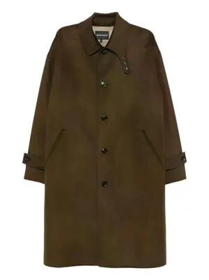 Emporio Armani Single Breasted Felted Texture Coat - Brown