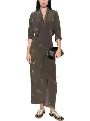 CORTANA Cortana Soma-Print Draped Midi Dress