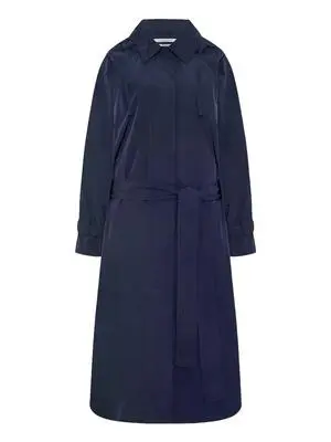 Another Tomorrow Belted Hooded Trench Coat - Blue