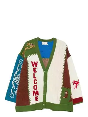 ALEMAIS Patchwork Intarsia Knit Cardigan - Brown
