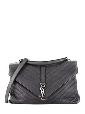 Saint Laurent Monogram College Bag Matelasse Chevron Leather Large Shoulder Bag - Grey