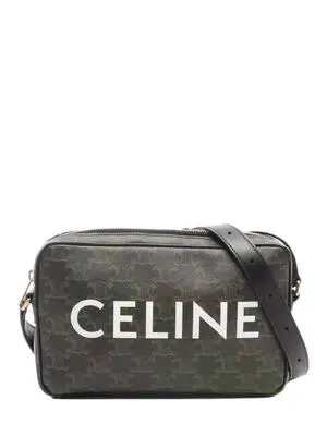 Celine Medium Triomphe Coated Canvas Logo Crossbody Bag - Black