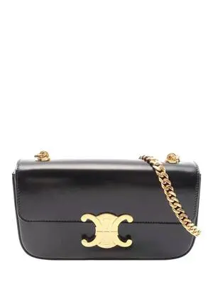 Celine Shiny Calfskin Triomphe Claude Shoulder Bag - Black