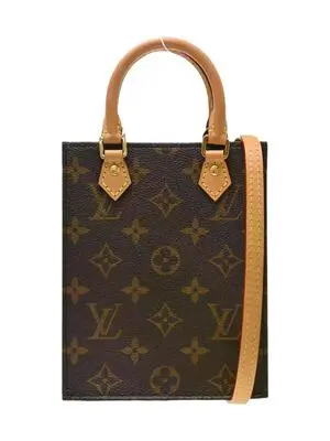 LOUIS VUITTON Petit Sac Plat Monogram Canvas Tote Bag - Brown