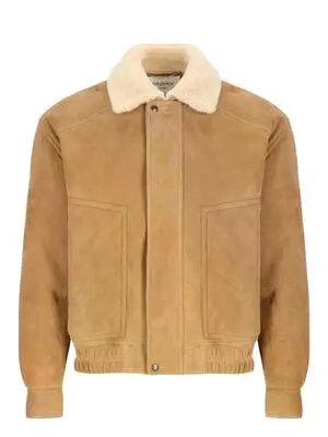 Saint Laurent Shearling Collar Suede Jacket - Brown