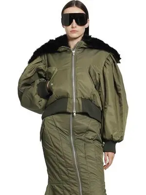 Simone Rocha Cropped Faux Fur Hood Bomber Jacket - Green