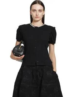 Simone Rocha Pointelle Puff Sleeve Cardigan - Black