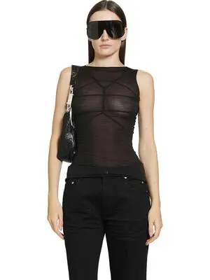 Rick Owens Sleeveless Temple Top In Sheer Nylon - Black