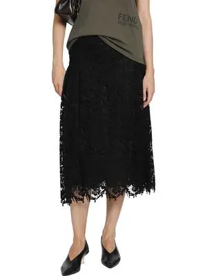 Fendi Macramé Lace Flared Midi Skirt - Black