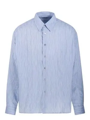 COOR Wrinkle Stripe Oversized Shirt - Sky-blue