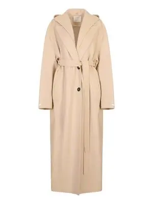 Sportmax Hooded Belted Wool Coat - Beige