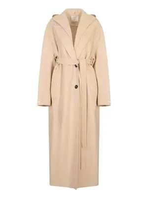 Sportmax Hooded Belted Wool Coat - Beige