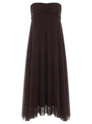 TWINSET Strapless Tulle Midi Dress - Brown