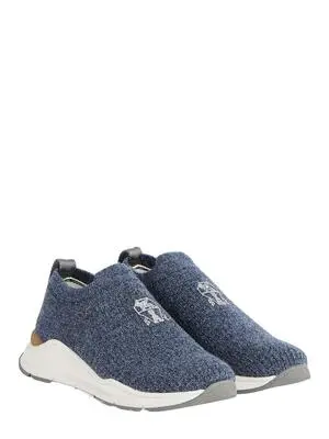 Brunello Cucinelli Techno Cotton Knit Slip-on Runners - Denim