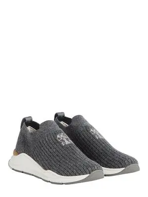 Brunello Cucinelli Embroidered Logo Slip-on Sneakers - Dark Gray