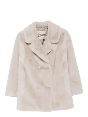 Herno Double-breasted Faux Fur Coat With Notched Lapel - Beige