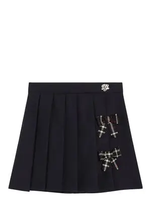 Dolce & Gabbana Wool Crêpe Pleated Mini Skirt With Bow Detailing - Blue