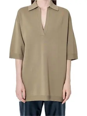 Max Mara Max Mara Short-Sleeved Knit Polo Shirt Nude