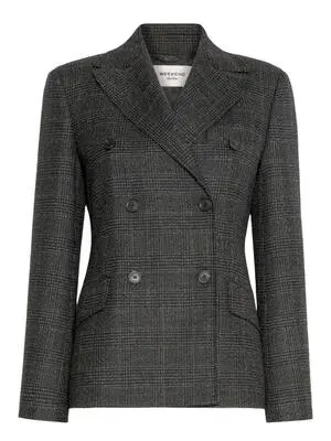 Max Mara Prince Of Wales Check Wool Blazer - Dark Gray