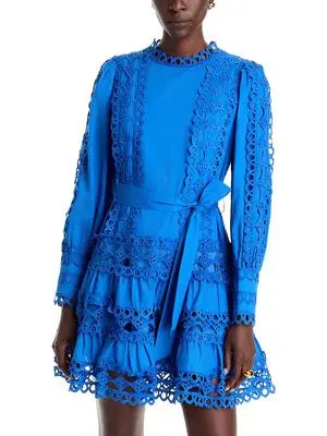 LAYERED WITH LOVE Linda Cotton Lace Trim Mini Dress - Cobalt