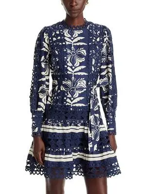 LAYERED WITH LOVE Linda Cotton Lace Trim Mini Dress - Navy Multi