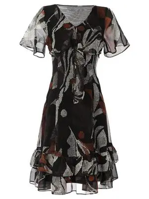 LUNA FASHION HOUSE Lola Floral Print V-neck Midi Dress - Brown