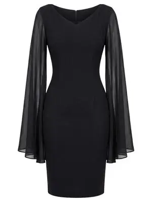 LUNA FASHION HOUSE Rebeka Sheath Dress With Removable Cape Sleeves - Black