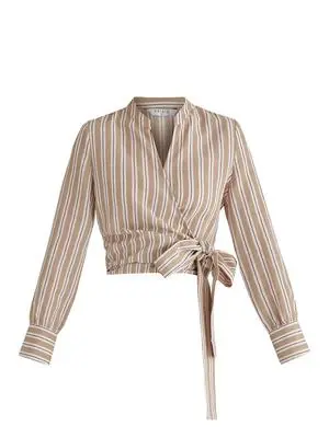 PAISIE Paisie Striped Wrap Top With Side-Tie Waist