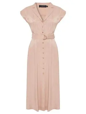 EXQUISE Elliana Buttoned Belted Modal Midi Dress - Pink