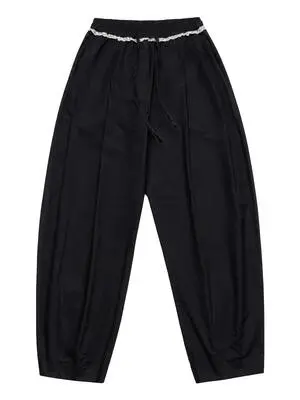 ALAS Alas'Name Silk Cotton Barrel Leg Pants With Lace Trim Black