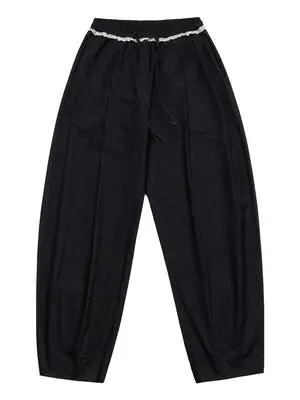 ALAS Name Silk Cotton Barrel Leg Pants With Lace Trim - Black