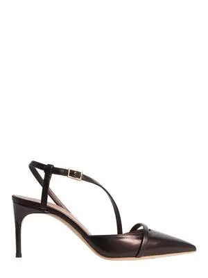MALONE SOULIERS Valeria Metallic Leather Slingback Pumps - Brown