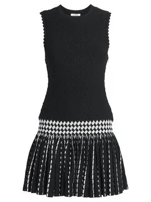 Sandro And White Check Mini Dress - Black