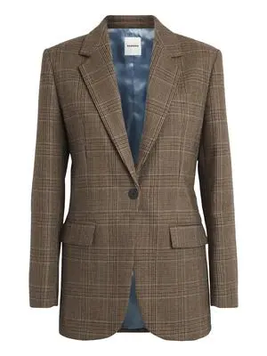 Sandro Wool Blend Checked Blazer - Brown
