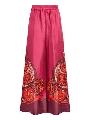 La DoubleJ Silk Palazzo Placed Wide-leg Trousers - Red